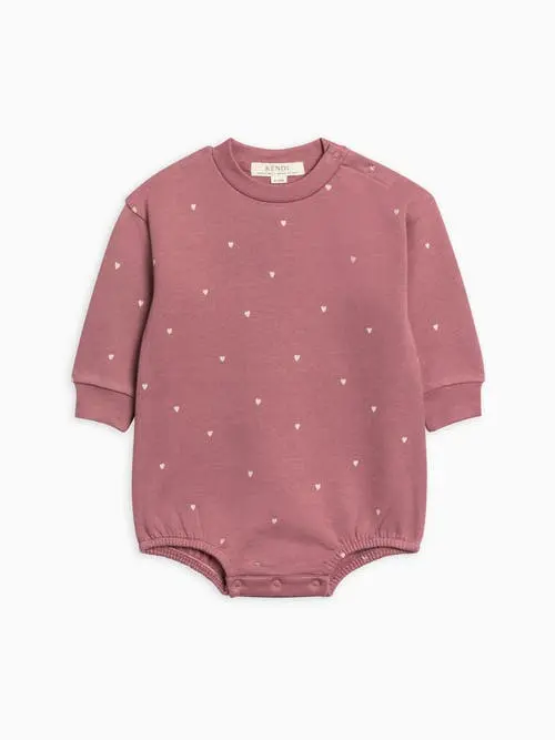 KENDI Jamie Fleece Long Sleeve Bubble Romper - Hearts /raspberry