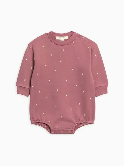 KENDI Jamie Fleece Long Sleeve Bubble Romper - Hearts/raspberry
