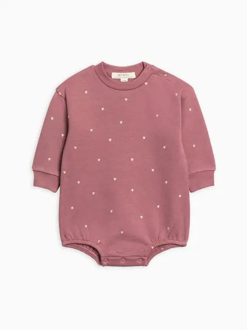 KENDI Jamie Fleece Long Sleeve Bubble Romper - Hearts/raspberry