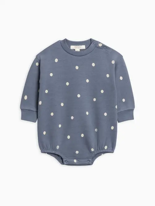 KENDI Jamie Fleece Long Sleeve Bubble Romper - Polka/denim