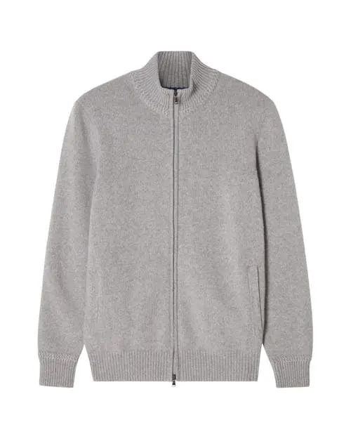 Robert Talbott Graham Cashmere Blend Full Zip Sweater - Light Gray