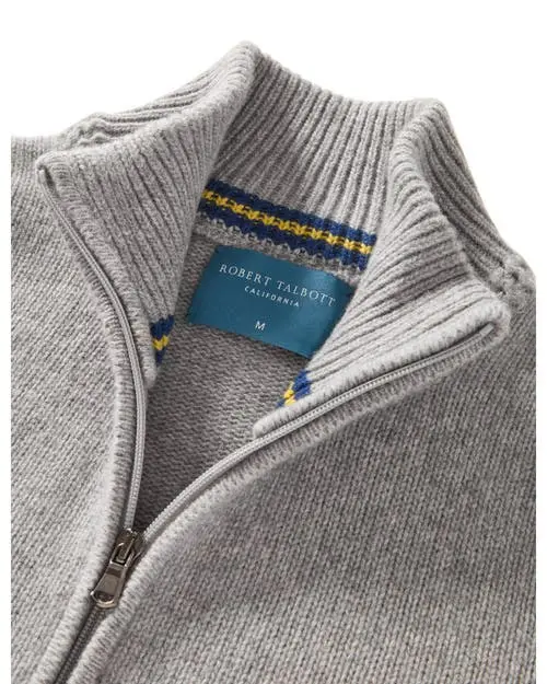 Robert Talbott Graham Cashmere Blend Full Zip Sweater - Light Gray