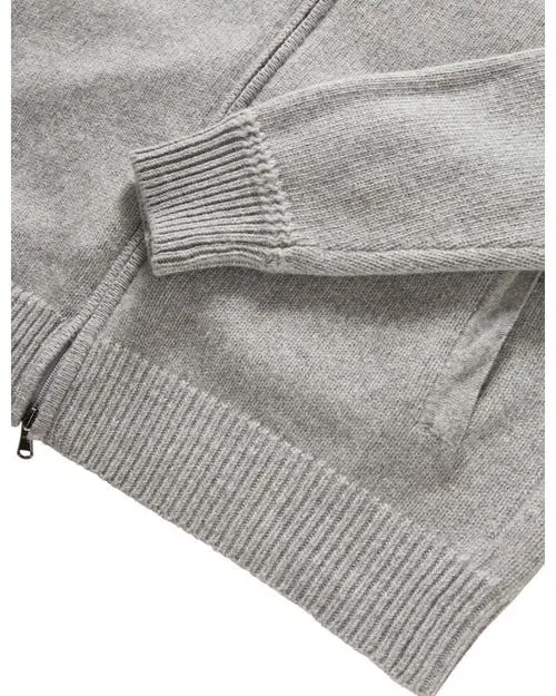 Robert Talbott Graham Cashmere Blend Full Zip Sweater - Light Gray