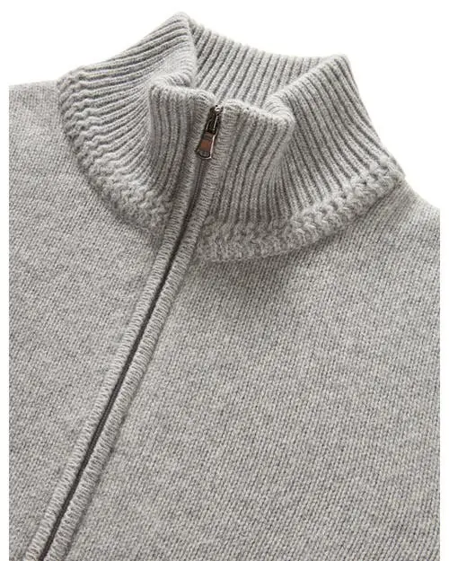 Robert Talbott Graham Cashmere Blend Full Zip Sweater - Light Gray