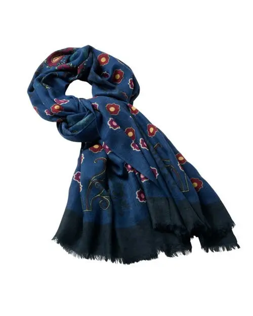 Robert Talbott Hackman Wool & Silk Scarf - Navy