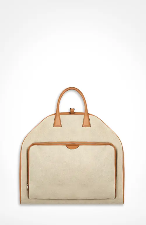AVITEUR Canvas Garment Bag With Leather Trim - Walnut