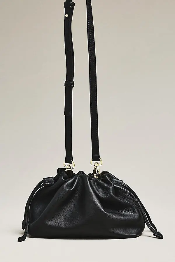 Studio Amelia Alexandra Leather Petite Drawstring Clutch - Black