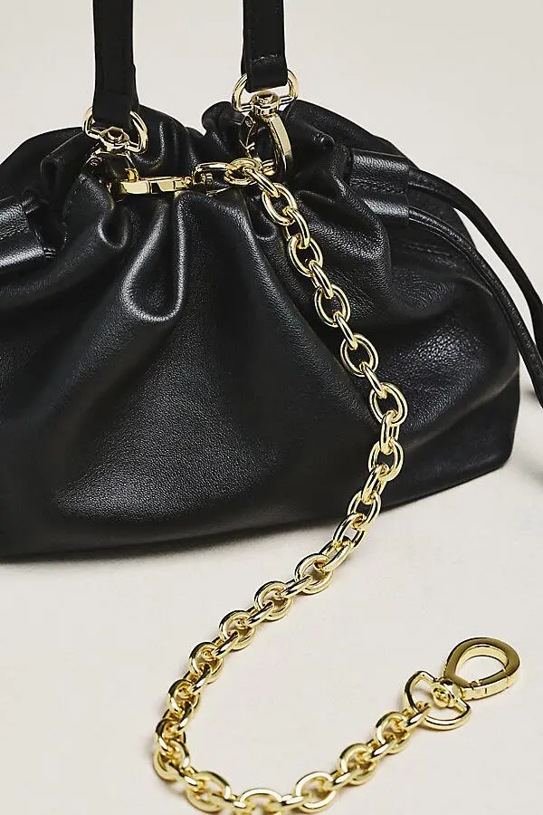 Studio Amelia Alexandra Leather Petite Drawstring Clutch - Black