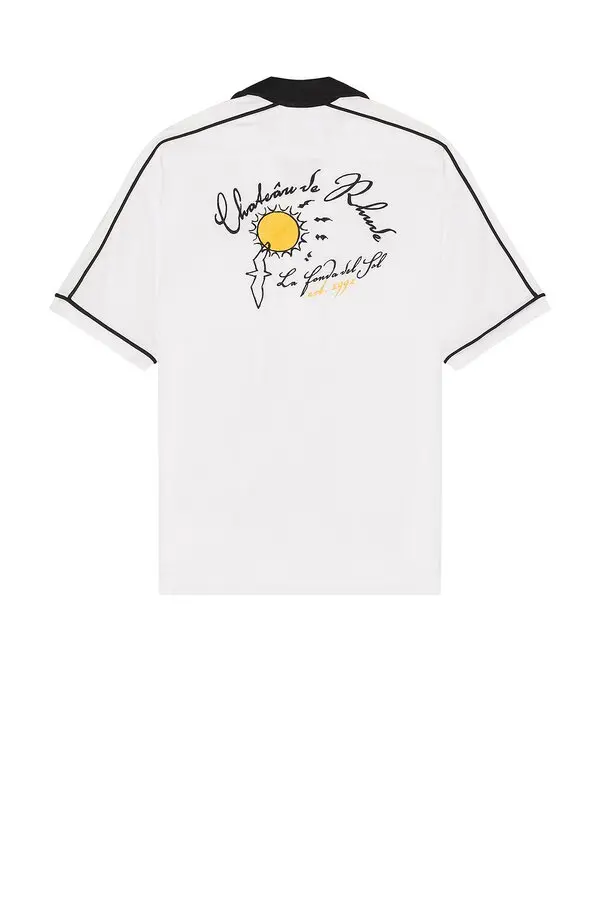 Rhude Fonda Del Sol Bowling Shirt In White - White, Black, & Yellow