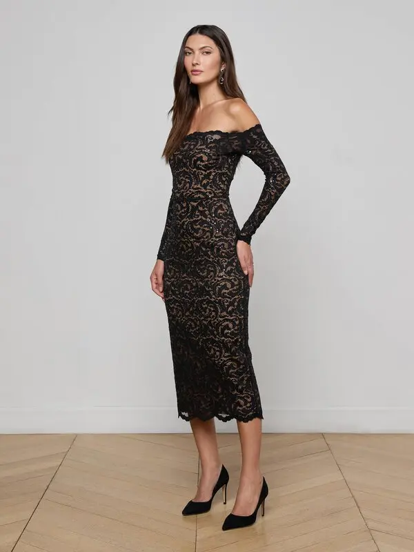 L'Agence Lindsay Sequined Lace Dress