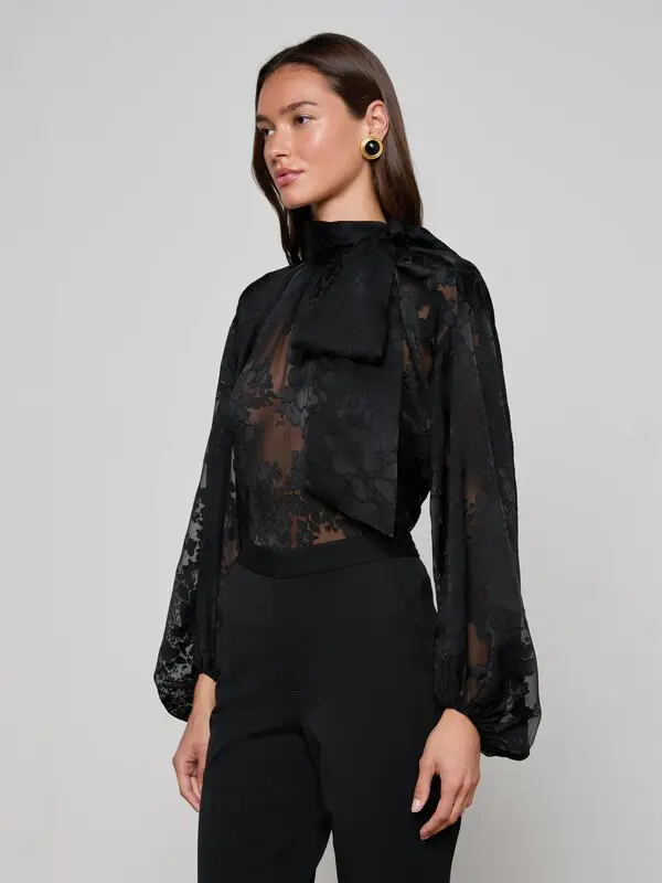 L'AGENCE Rhett Burnout Satin Blouse Top