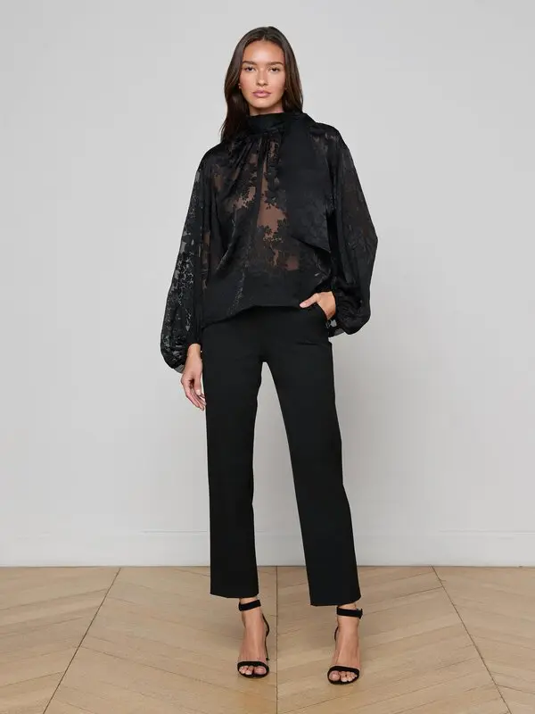 L'AGENCE Rhett Burnout Satin Blouse Top