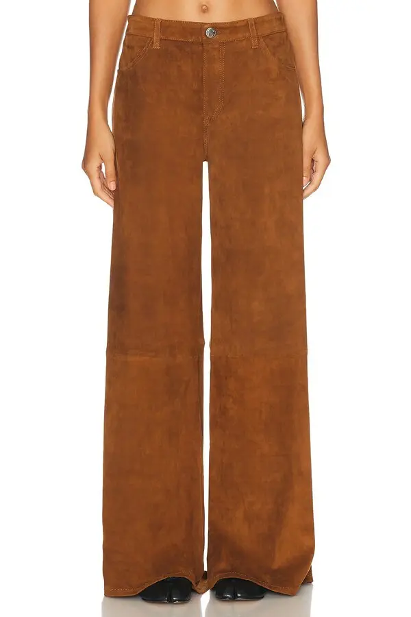 Sprwmn 5 Pocket Wide Leg Leather Pants - Dark Cognac