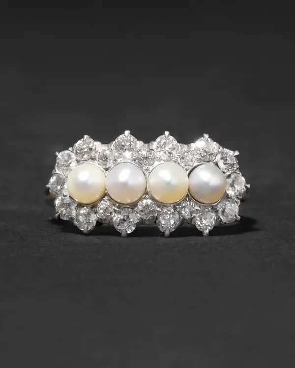 Alexis Bittar Antique 1900s 18k Ring With Natural Pearl And Rose Cut Diamonds - Gold