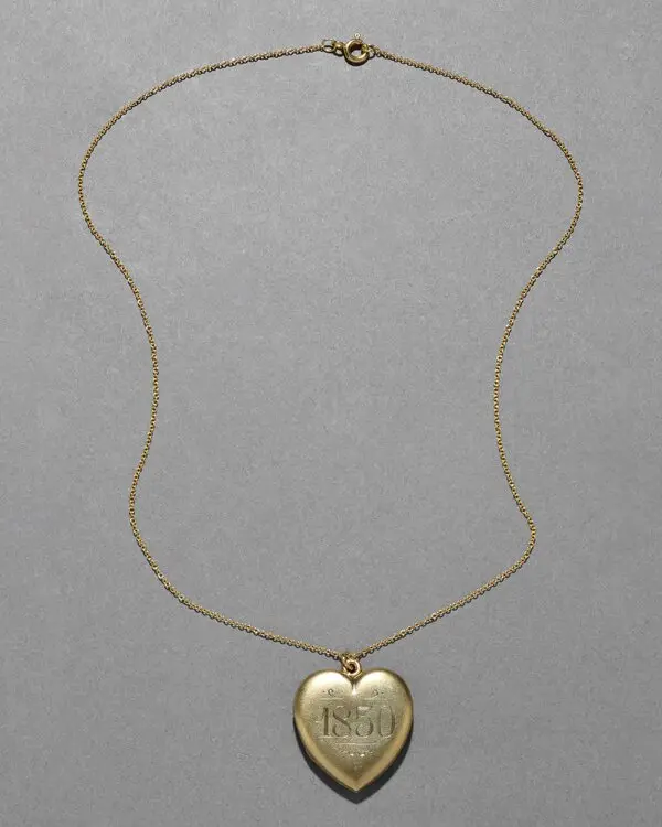 Alexis Bittar Antique 1850s Hand-etched Heart Locket Necklace - Gold