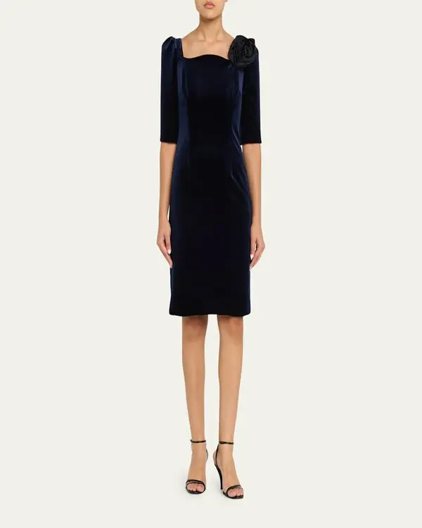Rickie Freeman For Teri Jon Floral Applique Velvet Knee Length Dress