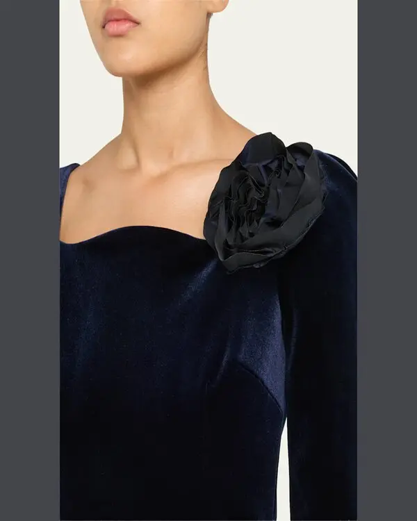 Rickie Freeman For Teri Jon Floral Applique Velvet Knee Length Dress