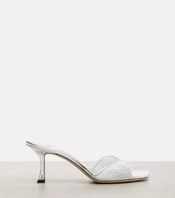 JIMMY CHOO Skye 70 Embellished Mesh Mules - Silver