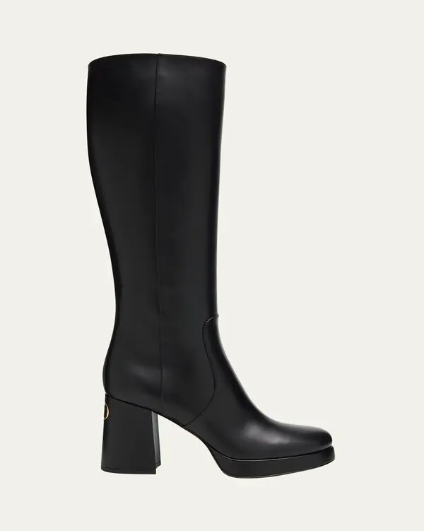 Valentino Garavani 90mm Fawcette Platform Leather Knee-high Boots