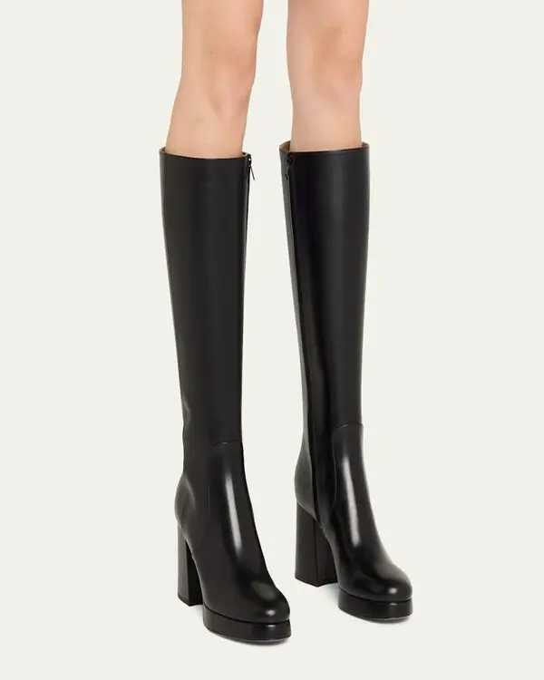Valentino Garavani 90mm Fawcette Platform Leather Knee-high Boots