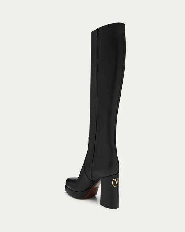 Valentino Garavani 90mm Fawcette Platform Leather Knee-high Boots