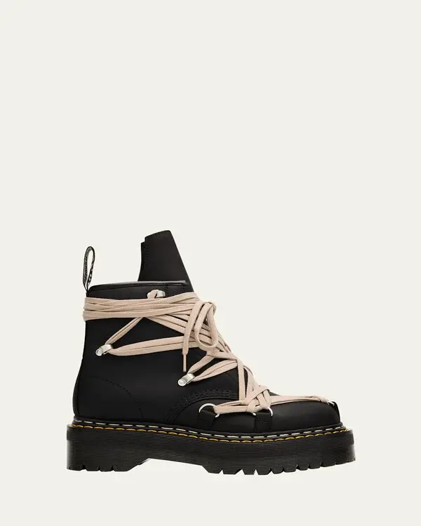 Rick Owens X Dr. Martens 1460 Quad Sole Mega Lace Leather Ankle Boots