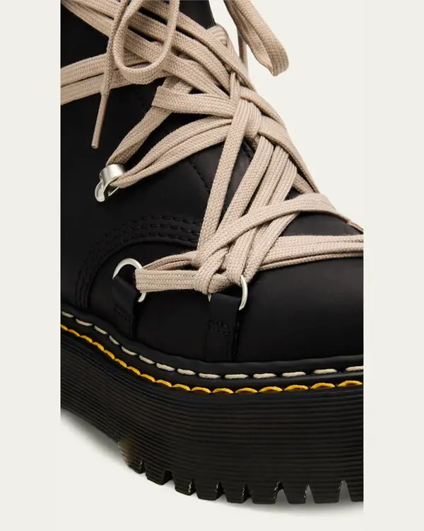 Rick Owens X Dr. Martens 1460 Quad Sole Mega Lace Leather Ankle Boots