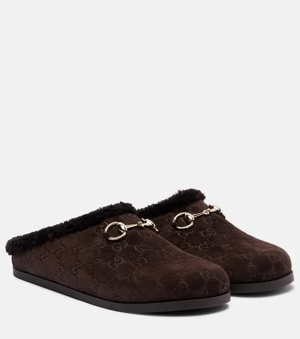 Gucci Gg Horsebit Suede Slippers