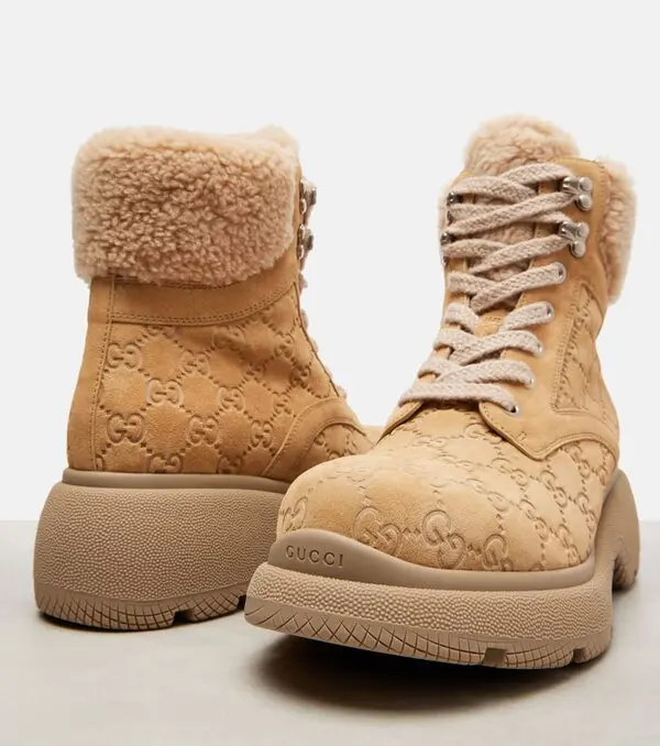 Gucci Yaga Gg Suede Combat Boots