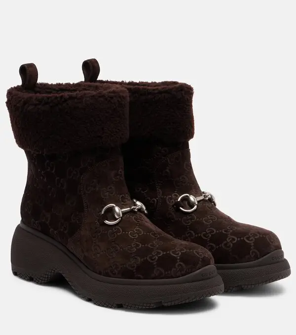 Gucci Horsebit Gg Suede Ankle Boots