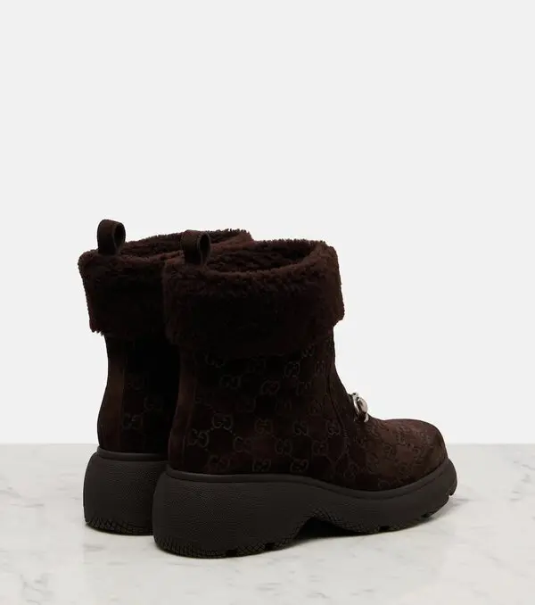 Gucci Horsebit Gg Suede Ankle Boots