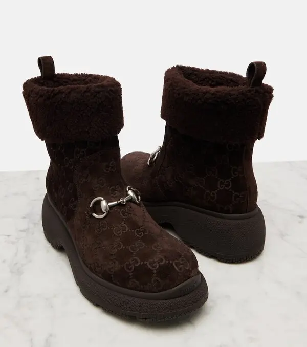 Gucci Horsebit Gg Suede Ankle Boots