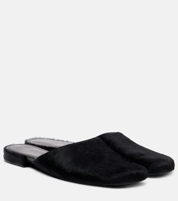 THE ROW Penelope Calf Hair Mules - Black