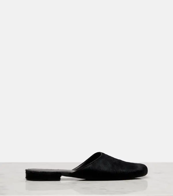THE ROW Penelope Calf Hair Mules - Black