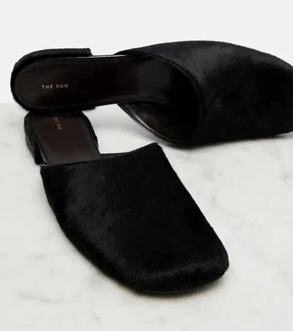 THE ROW Penelope Calf Hair Mules - Black