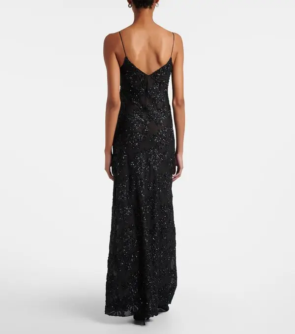 RODARTE Floral-appliqué Sequined Gown