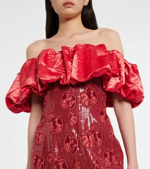 MARKARIAN Rowan Sequined Off-shoulder Gown