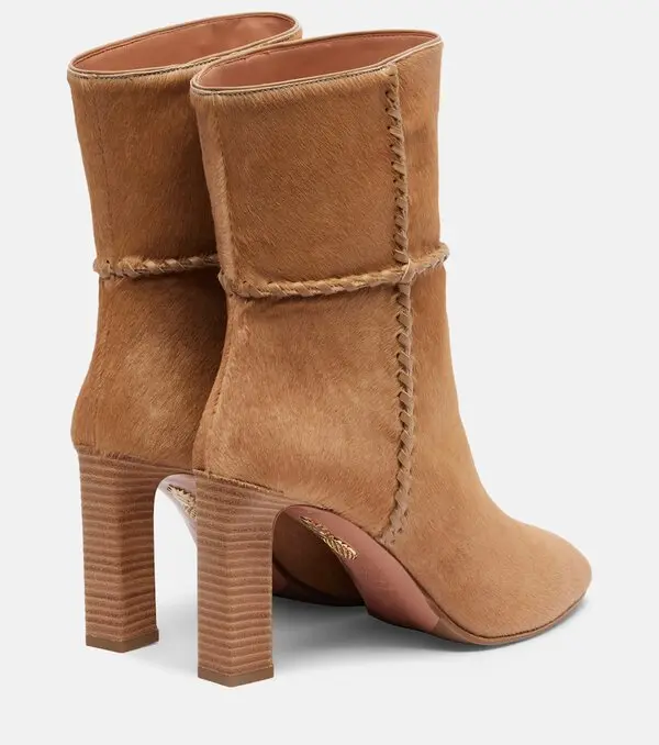 AQUAZZURA Indy 85 Calf Hair Ankle Boots - Beige