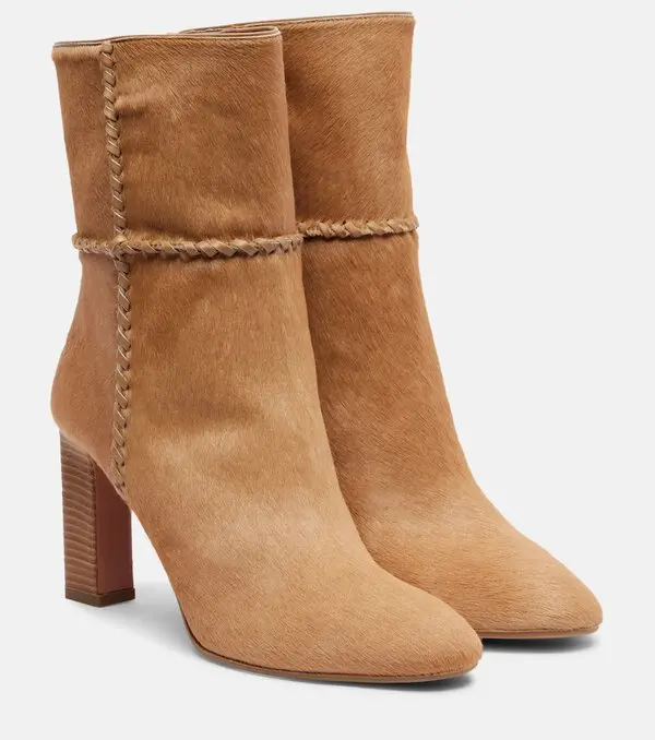 AQUAZZURA Indy 85 Calf Hair Ankle Boots - Beige