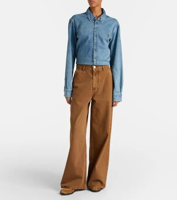 AMI Paris Cotton Twill Wide-leg Trousers