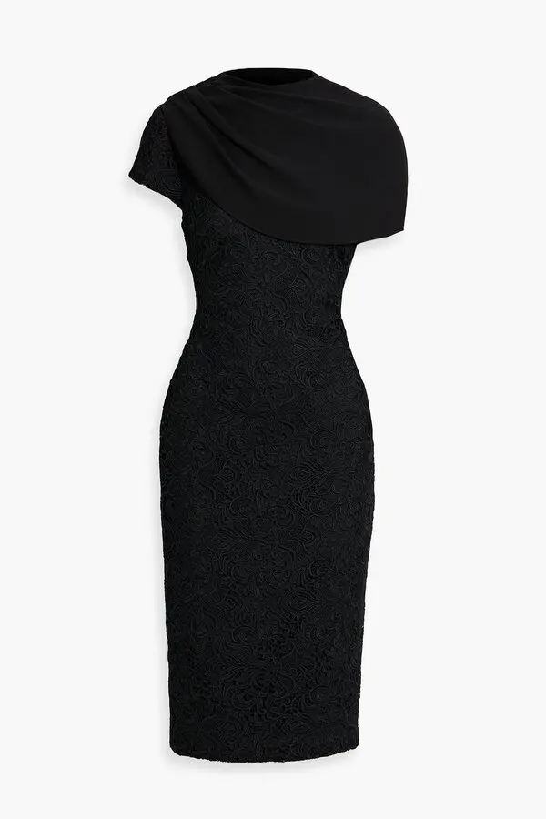 princess polly baby blue dress Badgley Mischka Crepe Paneled Guipure Lace Midi Dress In Black - 50% Off
