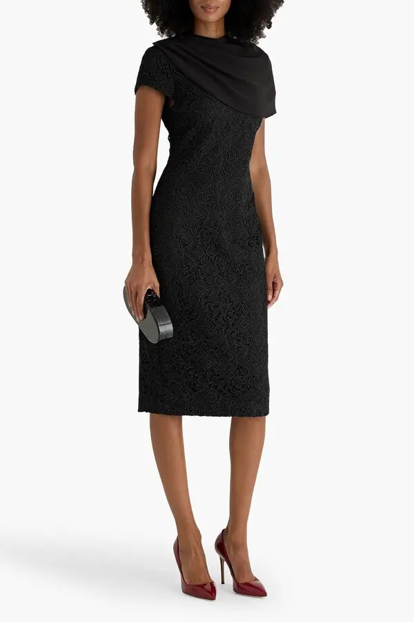 Badgley Mischka Crepe Paneled Guipure Lace Midi Dress In Black - 50% Off |  Editorialist