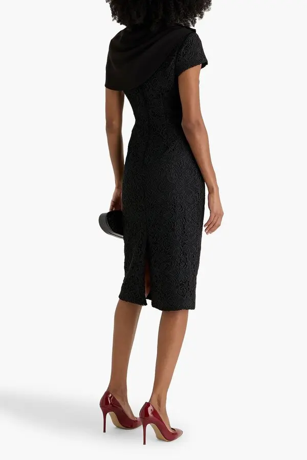 Badgley Mischka Crepe Paneled Guipure Lace Midi Dress In Black - 50% Off |  Editorialist