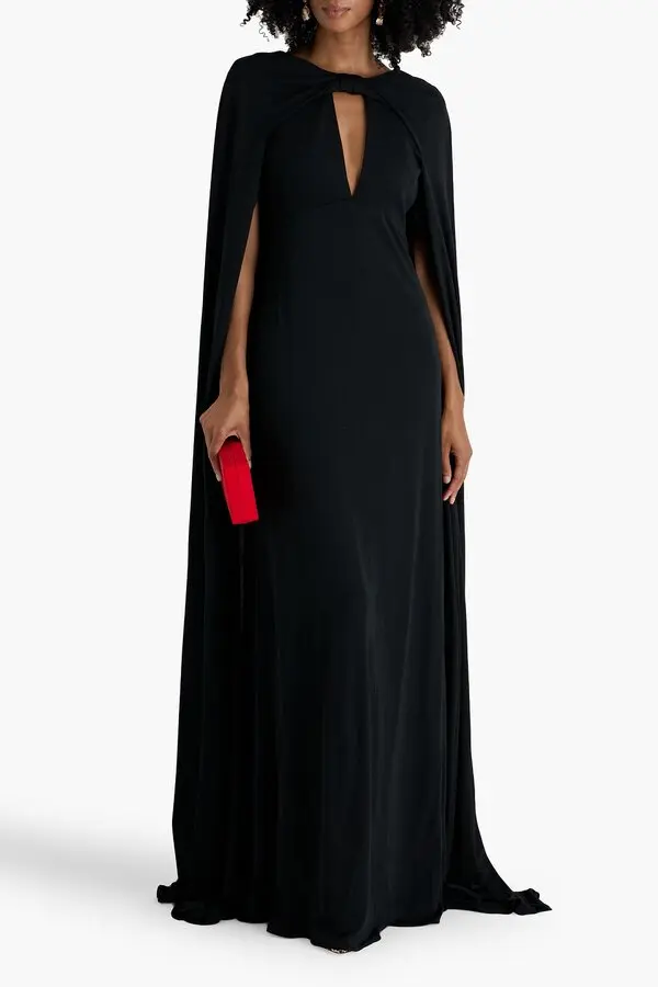 Monique Lhuillier Cape-effect Crepe Gown - Black