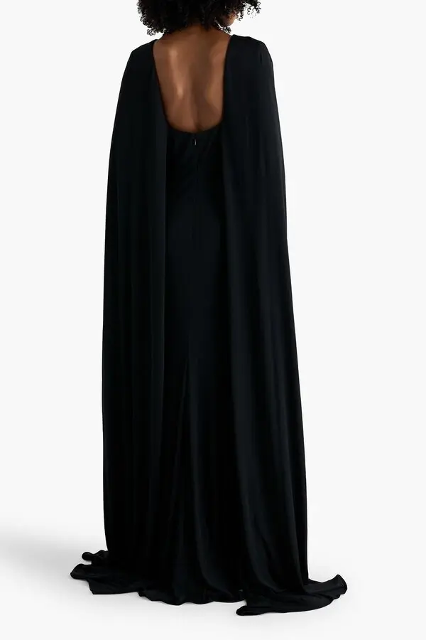 Monique Lhuillier Cape-effect Crepe Gown - Black