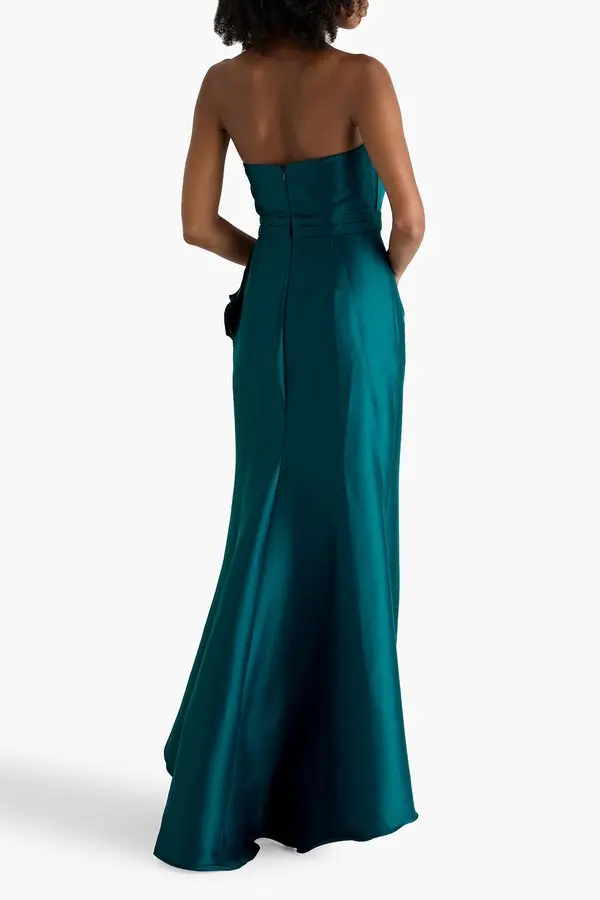Badgley Mischka Strapless Ruffled Satin-twill Gown
