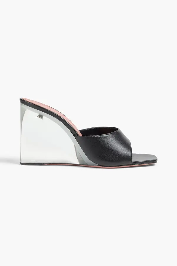 Amina Muaddi Lupita Leather Wedge Mules - Black