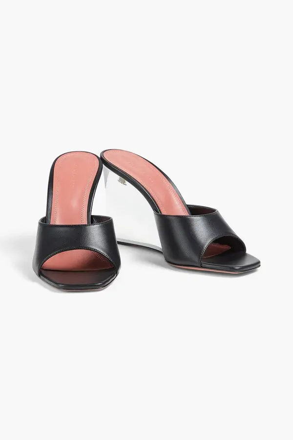 Amina Muaddi Lupita Leather Wedge Mules - Black