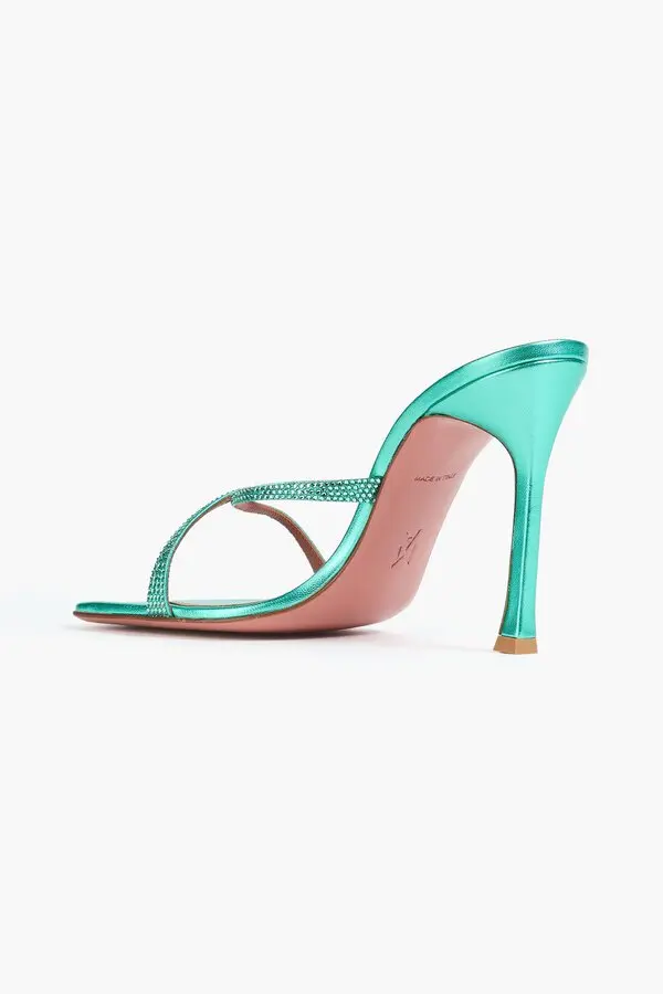 Amina Muaddi Adriana Crystal-embellished Metallic Leather Mules - Mint