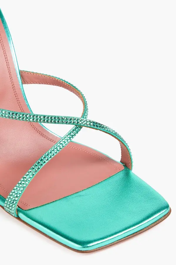 Amina Muaddi Adriana Crystal-embellished Metallic Leather Mules - Mint
